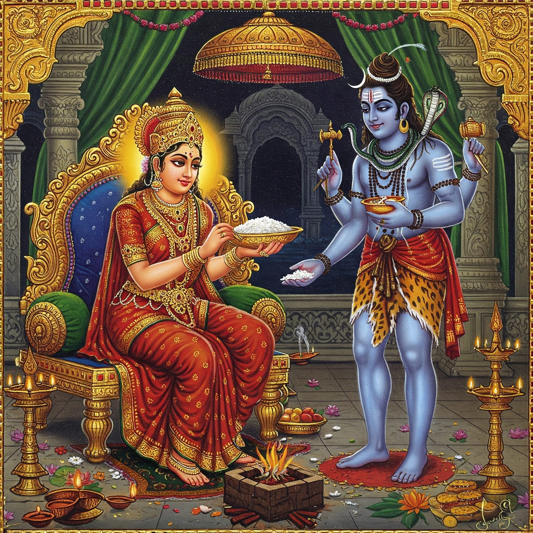 Kashi Annapurna Devi Serving Food To Lord Shiva